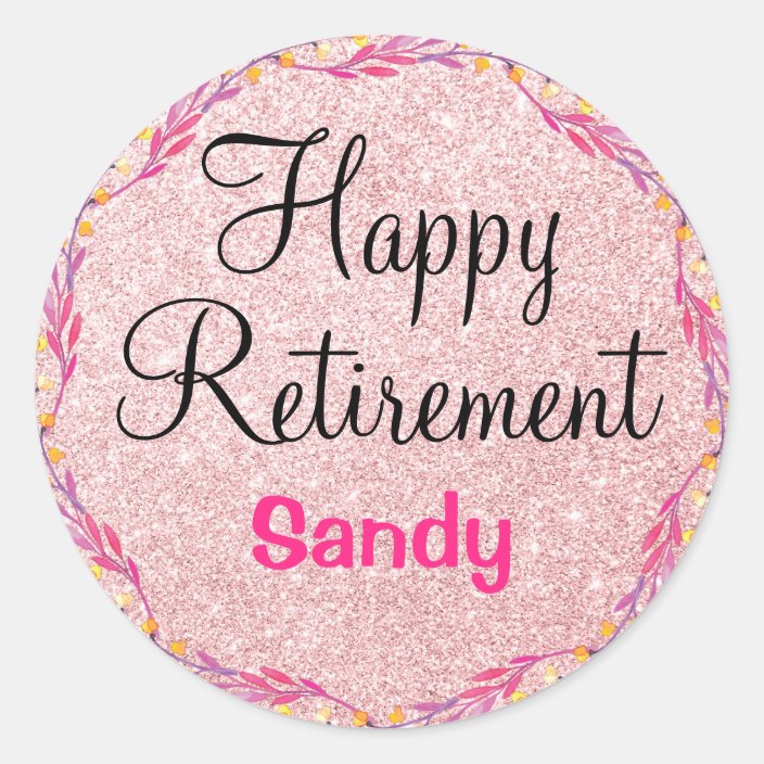 Happy Retirement Wreath Rose Gold Glitter Sparkles Classic Round ...