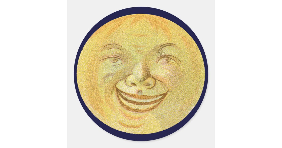 Happy Smiling Moon Face Classic Round Sticker | Zazzle