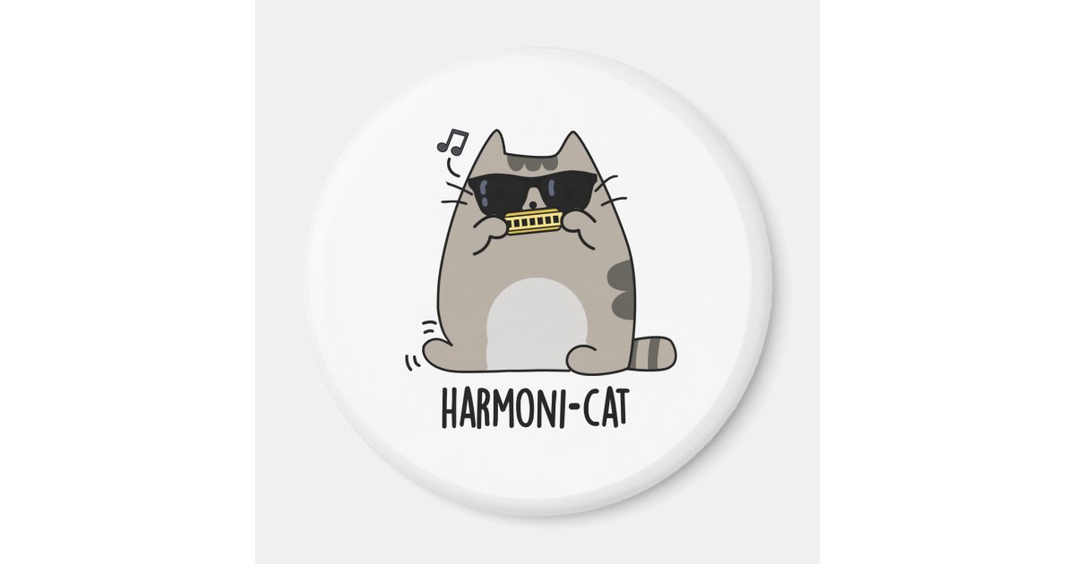 Harmoni-cat Funny Harmonica Cat Pun Magnet | Zazzle