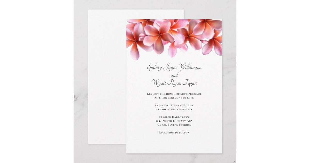 Hawaiian Plumeria Pink Floral Casual Wedding Invitation | Zazzle