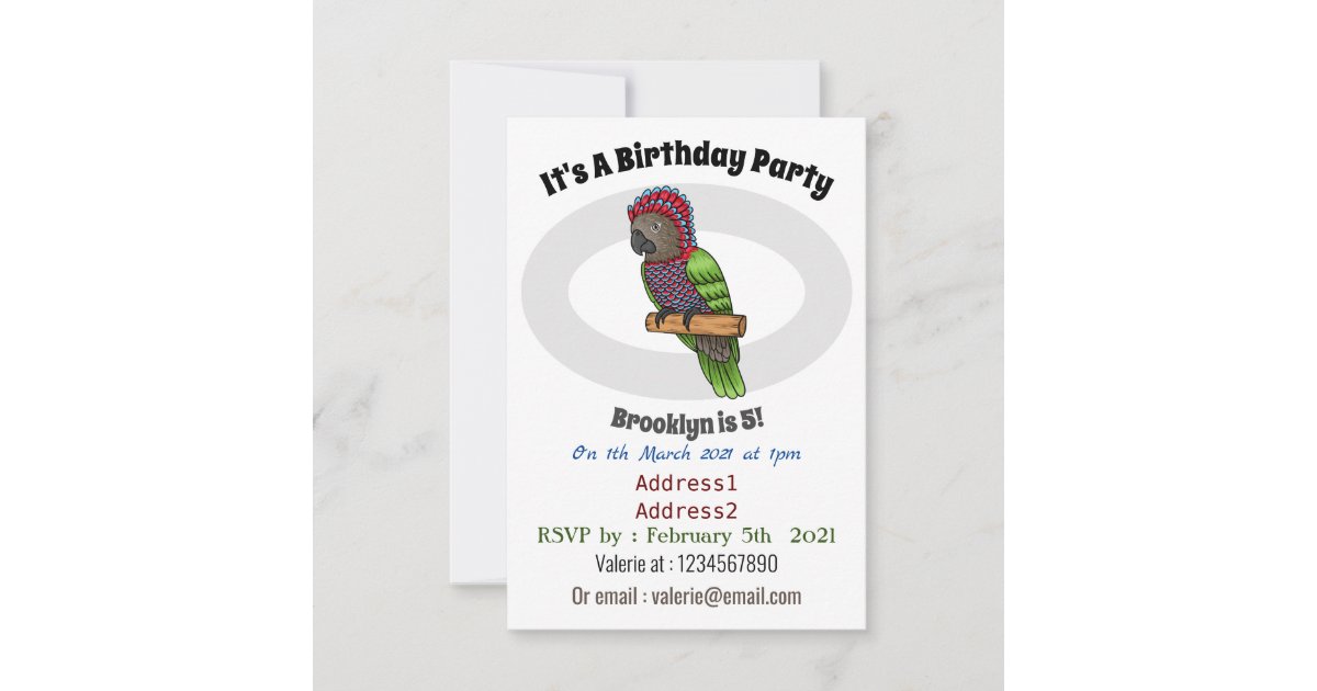 Hawk headed parrot bird cartoon illustration invitation | Zazzle