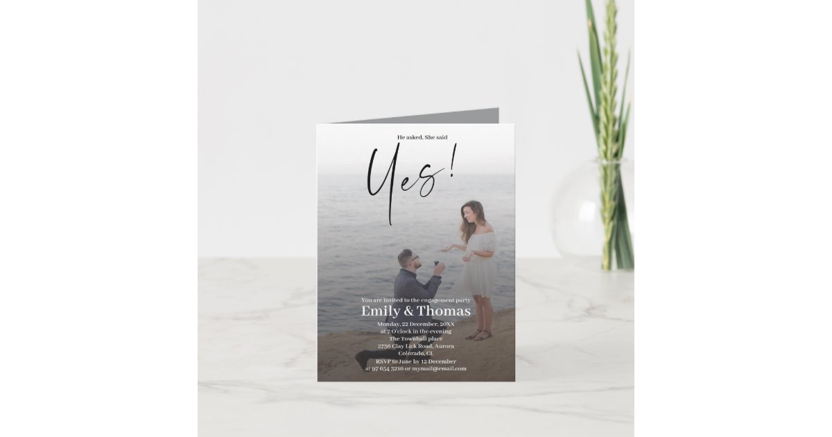 He asked, she said yes engagement invitation | Zazzle