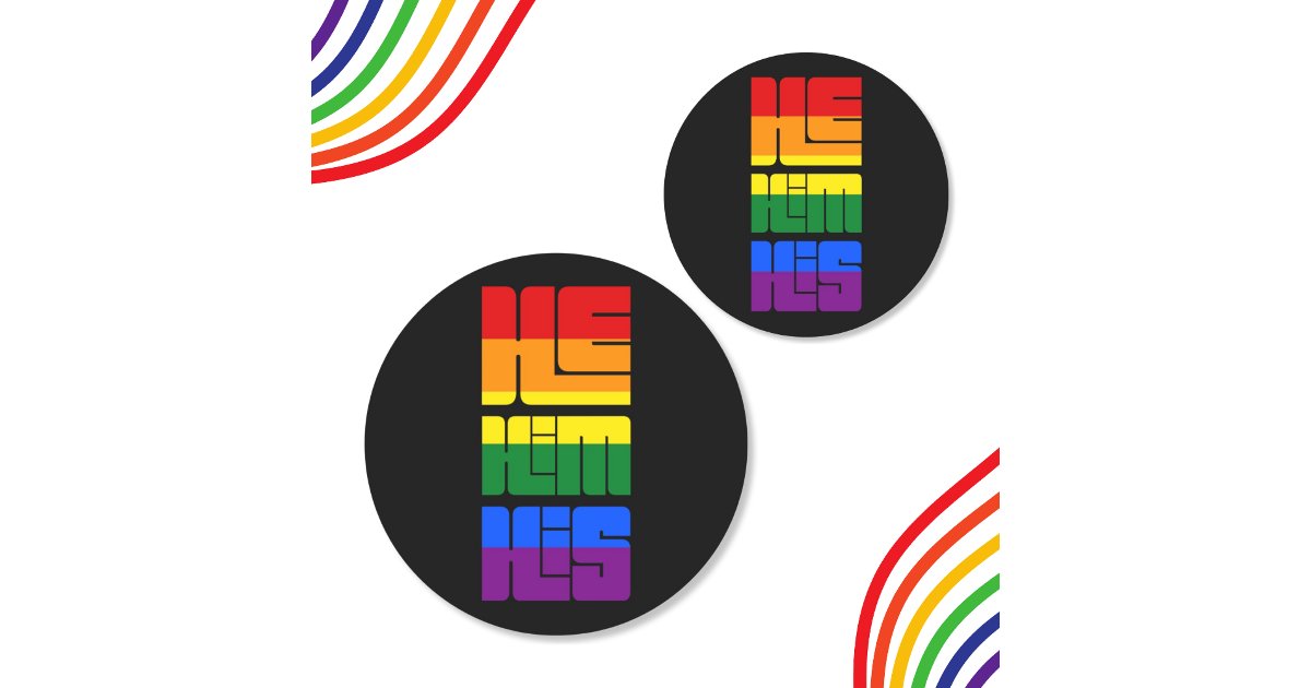 He Him His Pronouns Pride Rainbow Design Classic Round Sticker | Zazzle