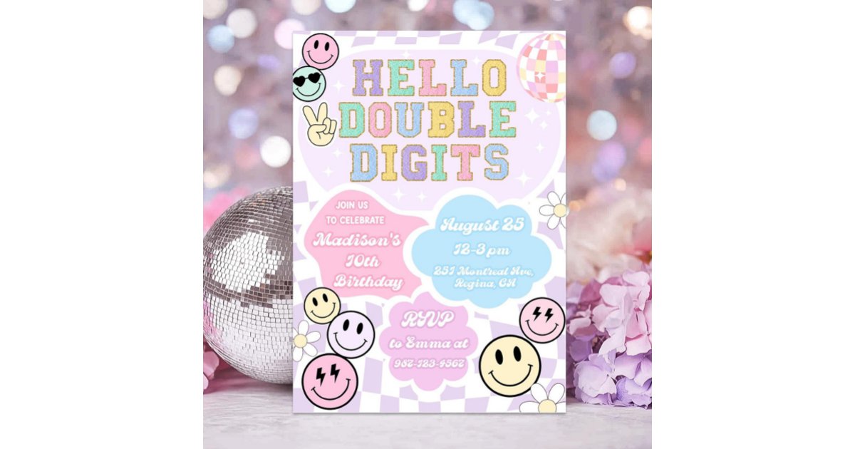 Hello Double Digits Birthday Invitation Template | Zazzle