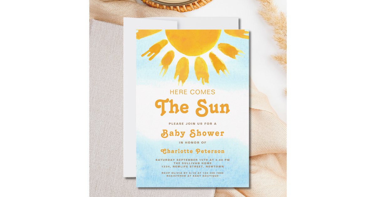 Here Comes The Sun Gender-Neutral Baby Shower Invitation | Zazzle