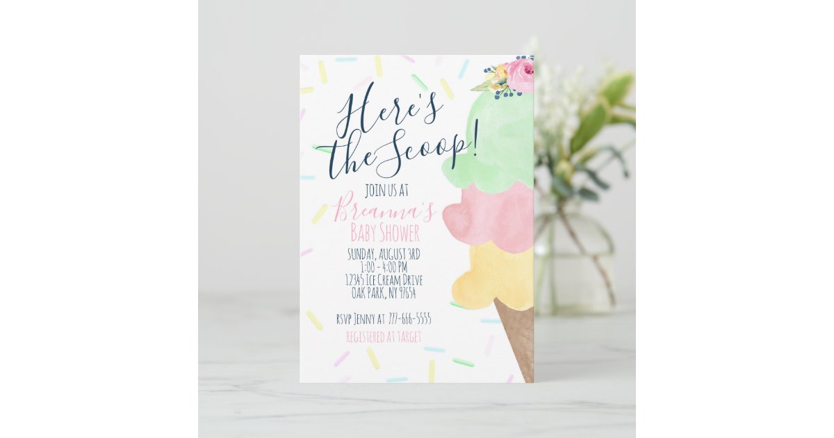 Here's The Scoop Ice Cream Baby Shower Invitation | Zazzle