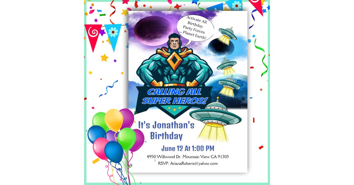 Hero Spaceship Boy Birthday Invitation | Zazzle