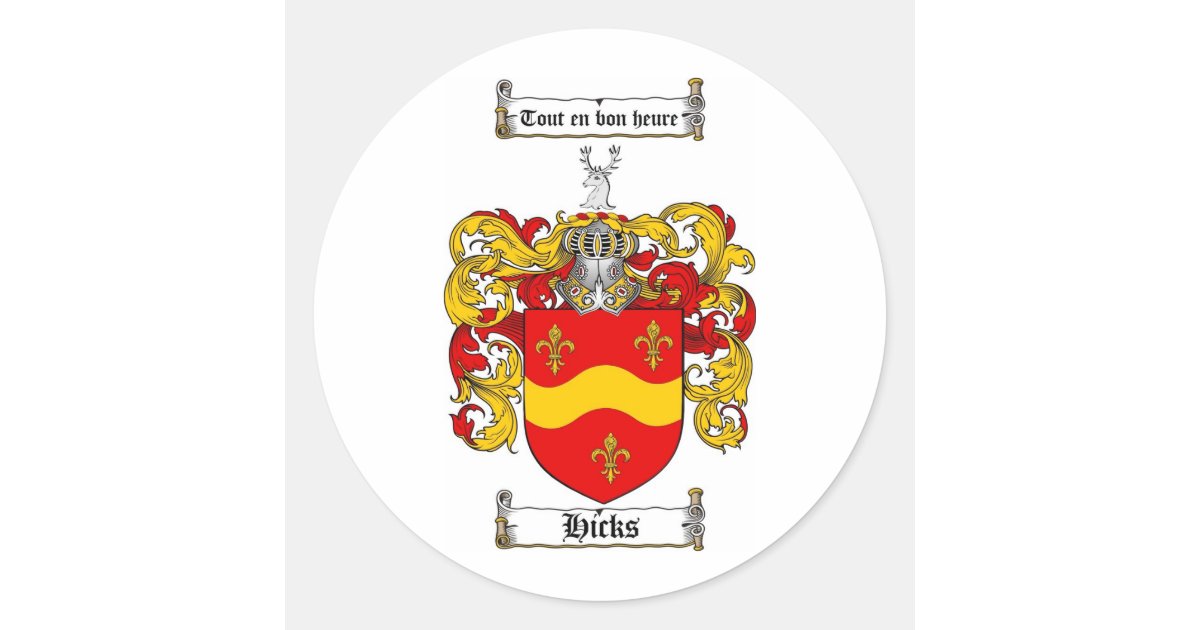 HICKS FAMILY CREST - HICKS COAT OF ARMS CLASSIC ROUND STICKER | Zazzle