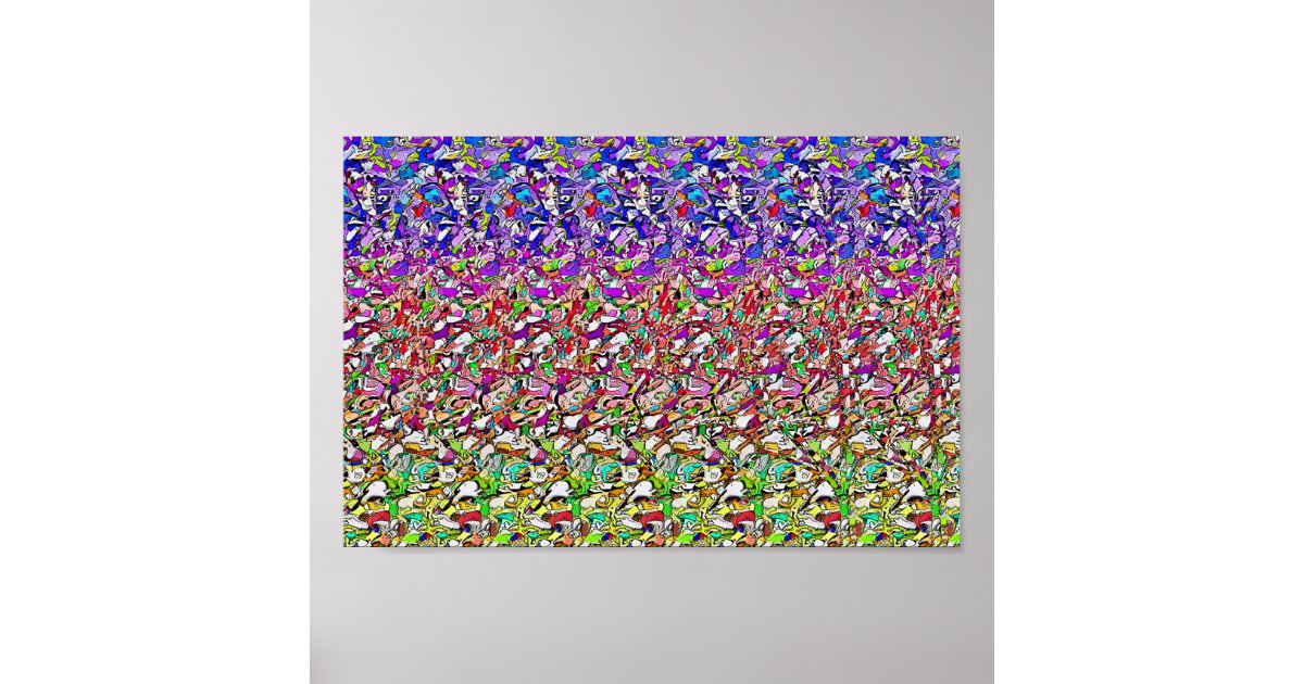 Hidden 3D Stereogram Poster, Butterfly on a Flower Poster | Zazzle