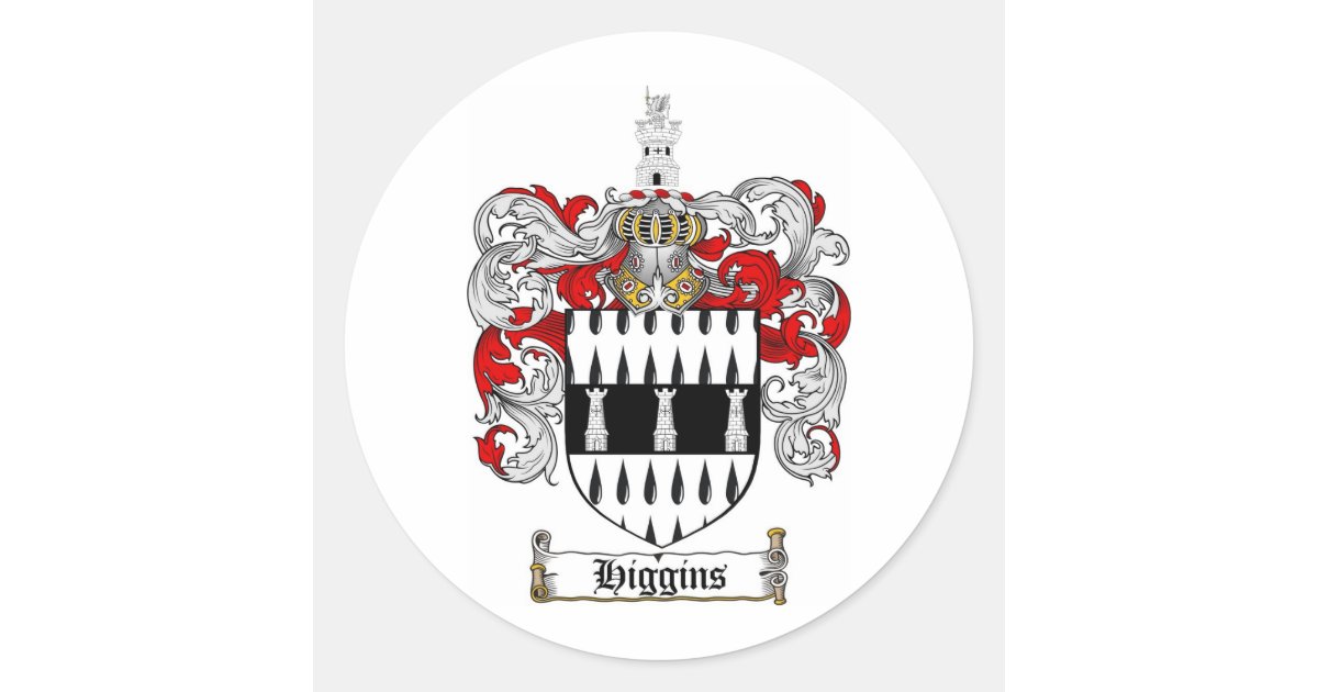 HIGGINS FAMILY CREST - HIGGINS COAT OF ARMS CLASSIC ROUND STICKER | Zazzle