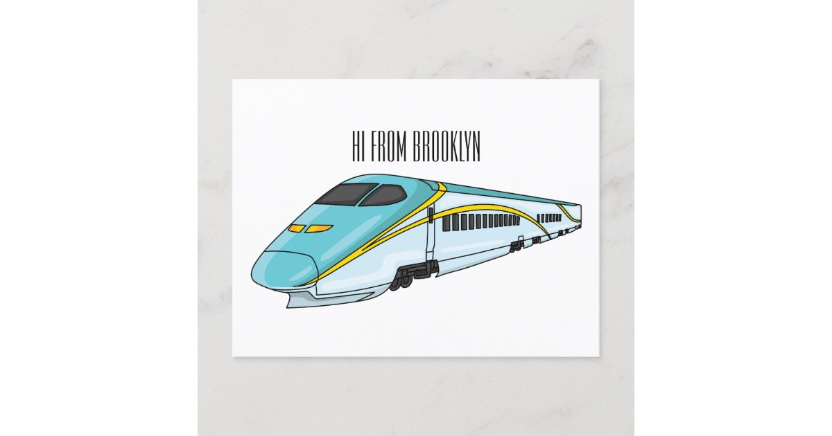 High speed bullet train cartoon illustration postcard | Zazzle