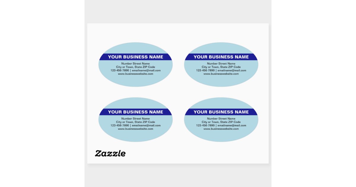 Highlighted Business Name on Light Blue Oval Sticker | Zazzle
