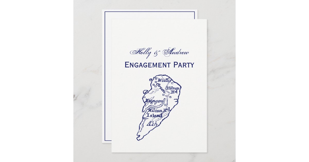 Hilton Head Island SC Vintage Map Navy Blue Invitation | Zazzle
