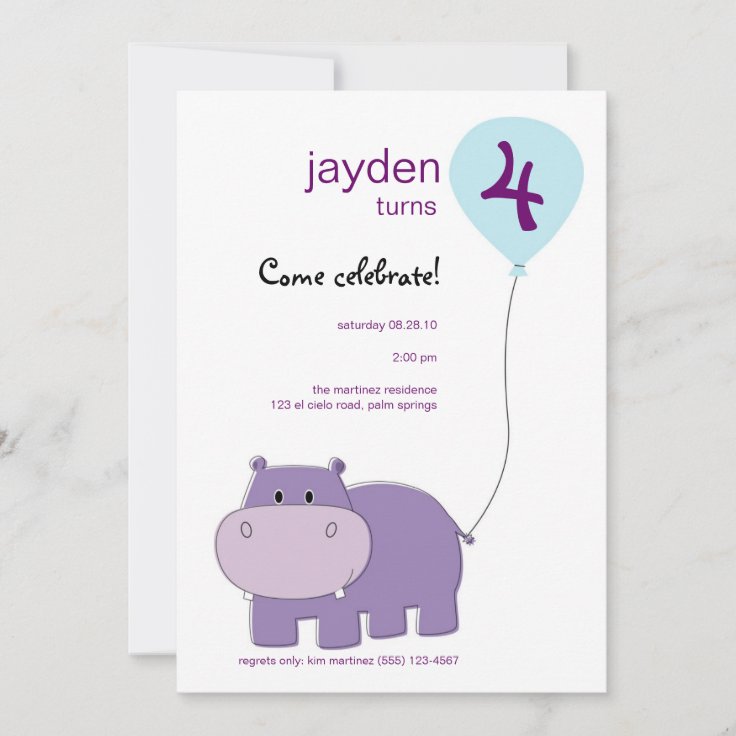 Hippo Birthday Invitation | Zazzle