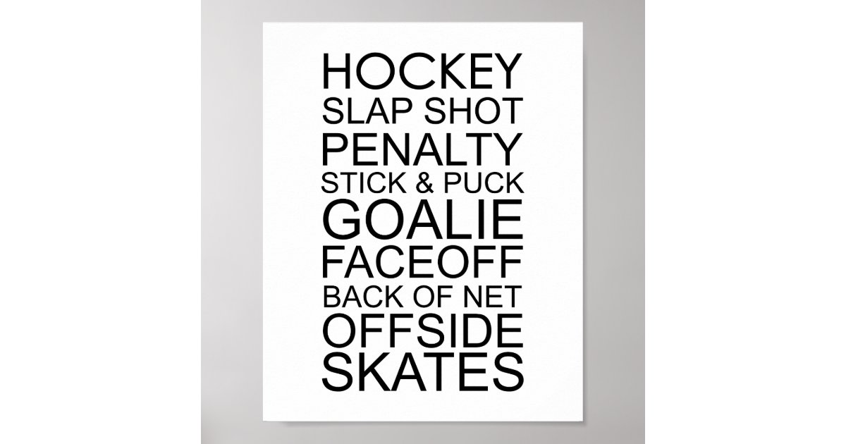 Hockey Words Typography Poster | Zazzle