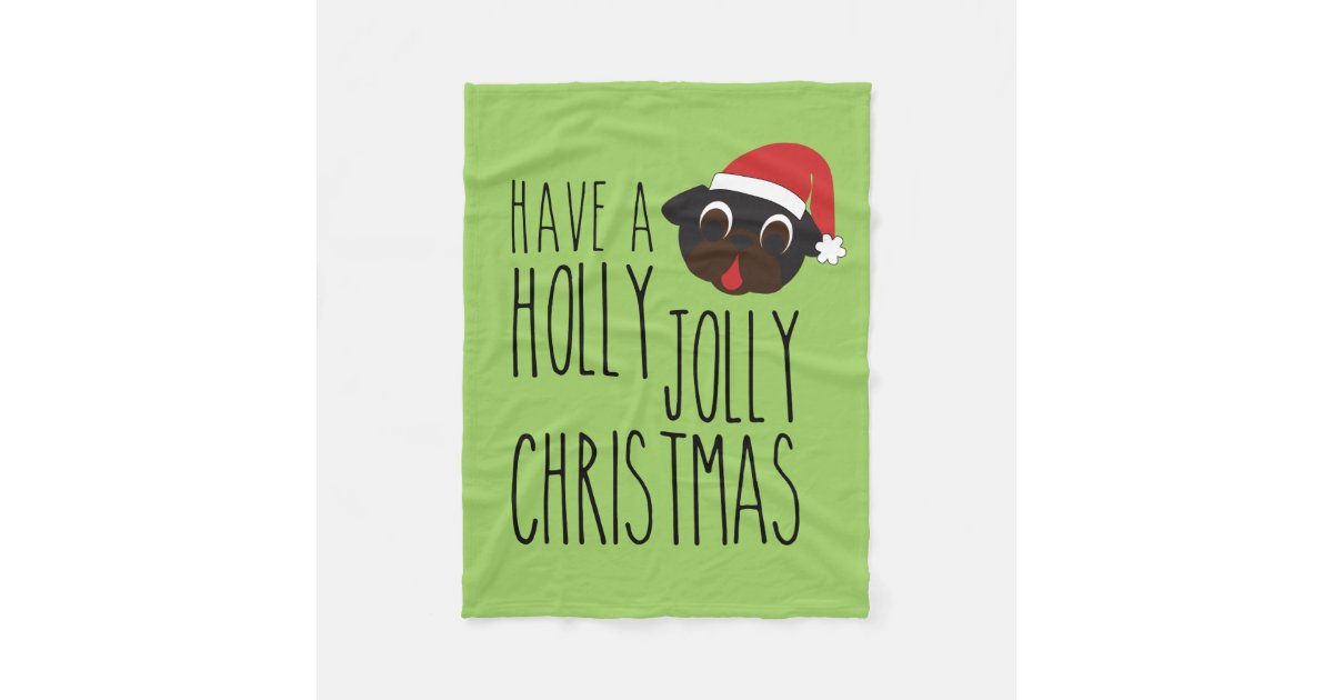 Holly Jolly Christmas Black Pug Santa Blanket | Zazzle