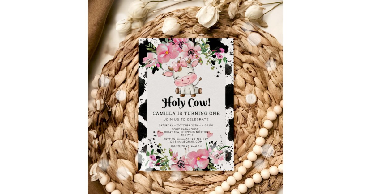 Holy Cow Girl 1st Birthday Invitation | Zazzle