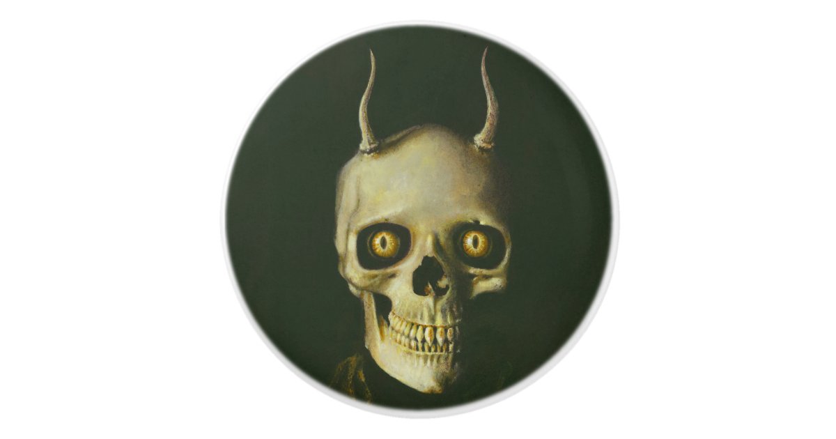 Horned Devil Skull Halloween Knob | Zazzle