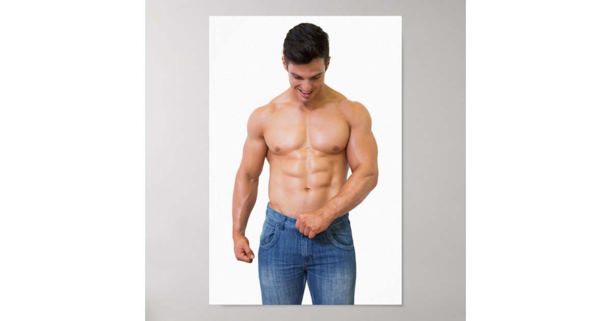 Hot Guy In Jeans Poses Sexy Shirtless Muscle Man Poster | Zazzle