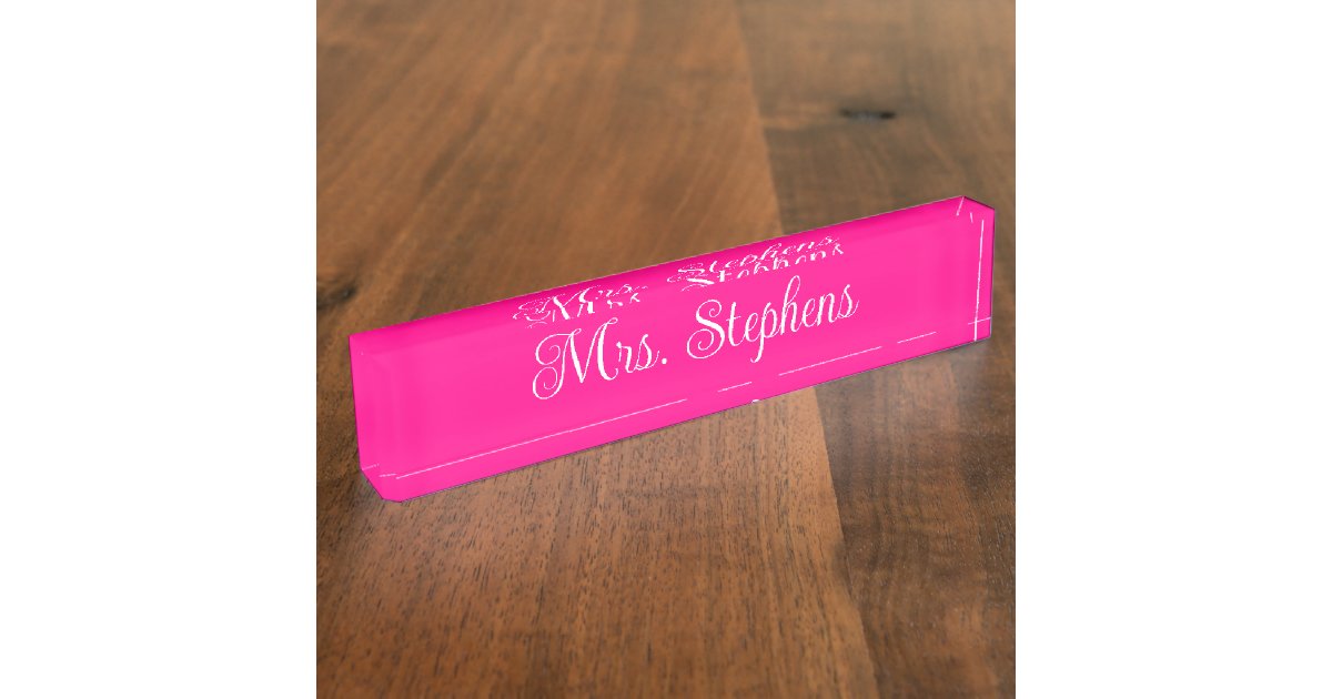 Hot Pink and White Curly Calligraphy Name Nameplate | Zazzle