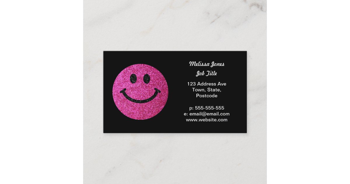 Hot pink faux glitter face business card | Zazzle