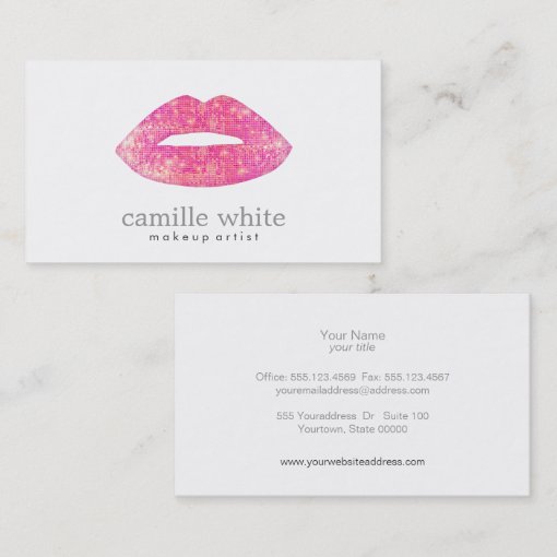 Hot Pink Sequin Lips Beauty Business Card | Zazzle