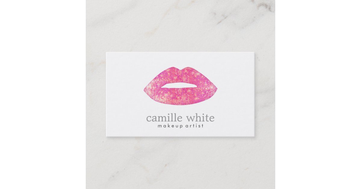 Hot Pink Sequin Lips Beauty Business Card | Zazzle