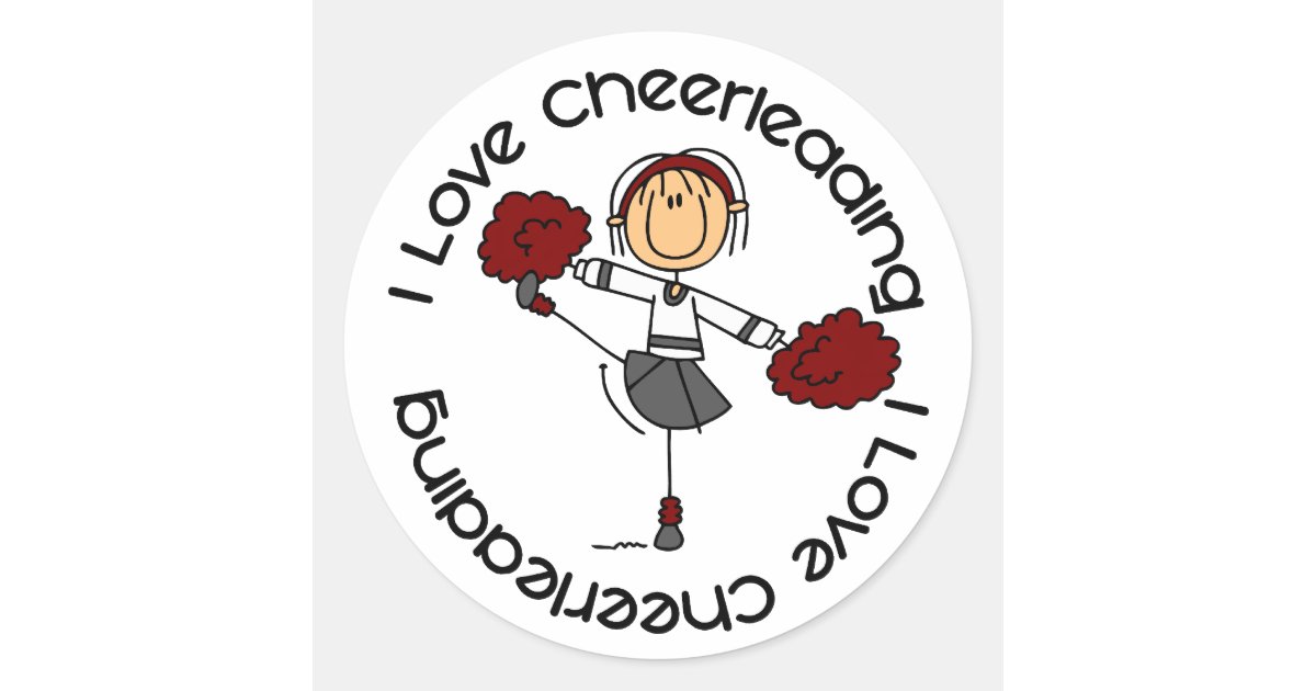 I Love Cheerleading Stick Figure Cheerleader Classic Round Sticker | Zazzle