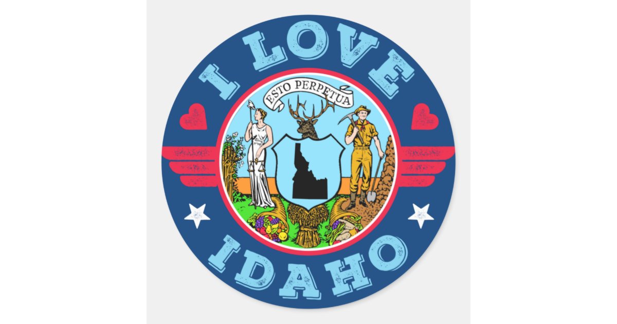 I Love Idaho State Map and Flag Classic Round Sticker | Zazzle