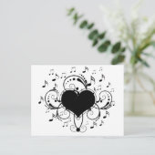 I love music notes heart black and white postcard | Zazzle