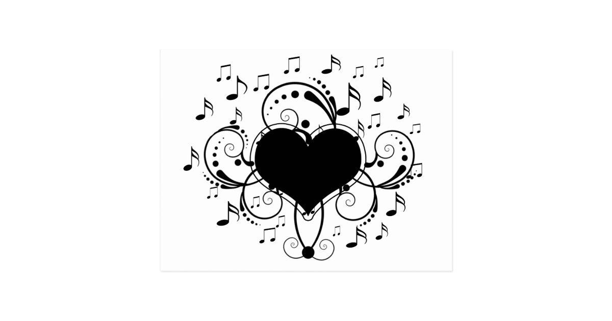 I love music notes heart black and white postcard | Zazzle.ca
