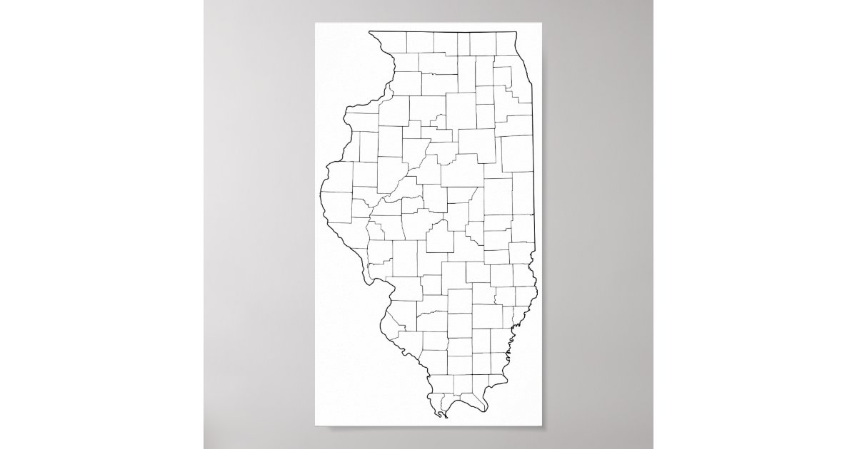 Illinois Counties Blank Outline Map Poster | Zazzle