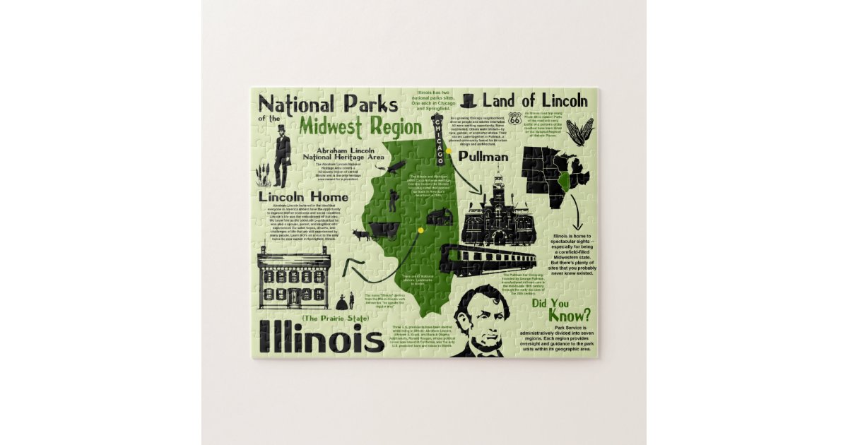 Illinois National Park Infographic Map Jigsaw Puzzle | Zazzle