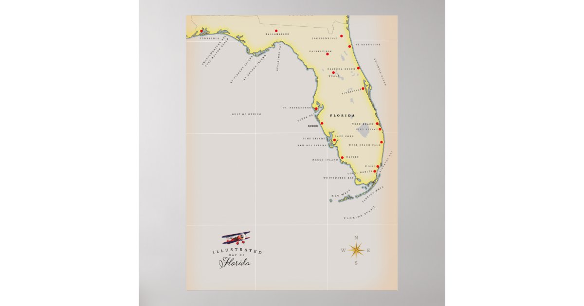 Illustrated map of Florida Poster | Zazzle