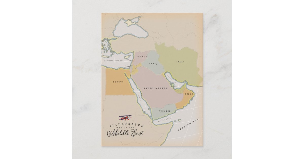 Illustrated map of the Middle East. Postcard | Zazzle