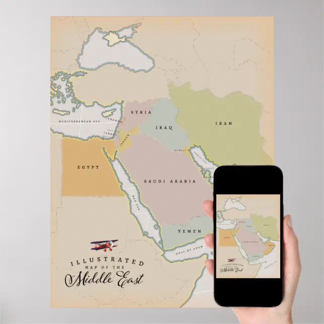 Illustrated map of the Middle East. Poster | Zazzle
