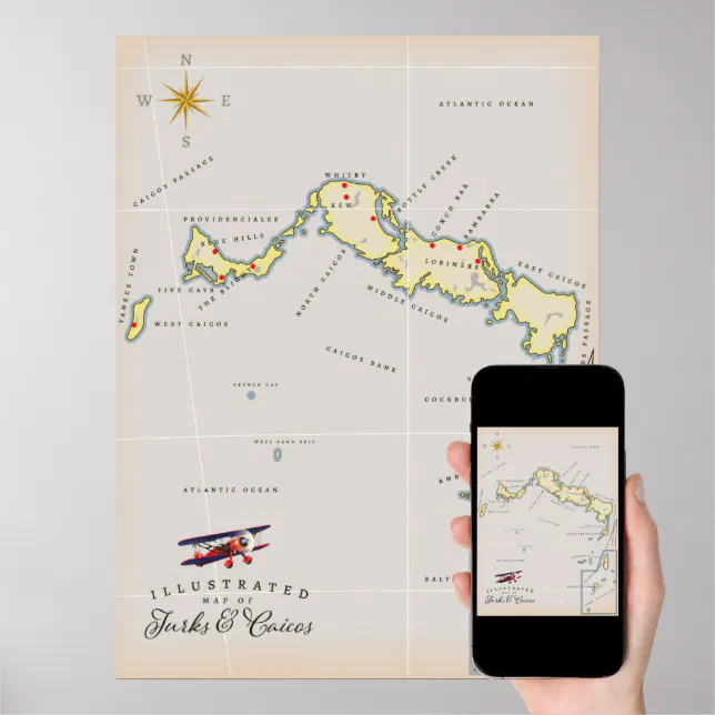 Illustrated map of Turks and Caicos map Poster | Zazzle