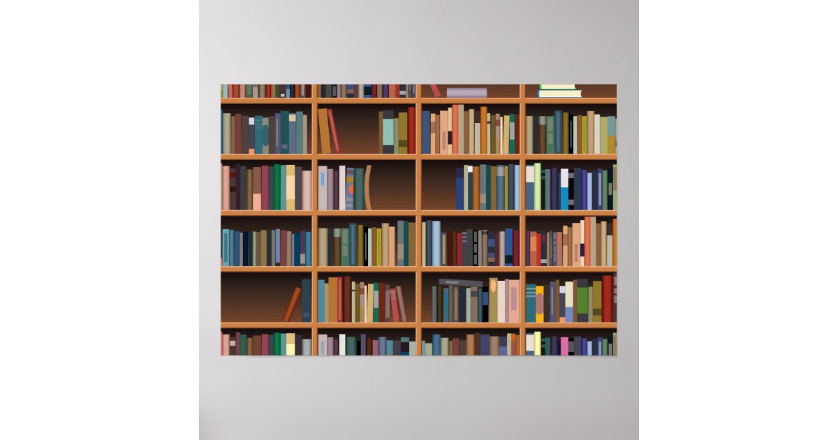 Illustrated Wide Bookshelf Poster | Zazzle