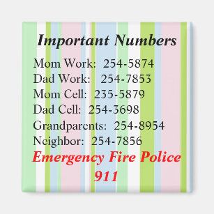 Emergency Phone Number Magnets | Zazzle.ca