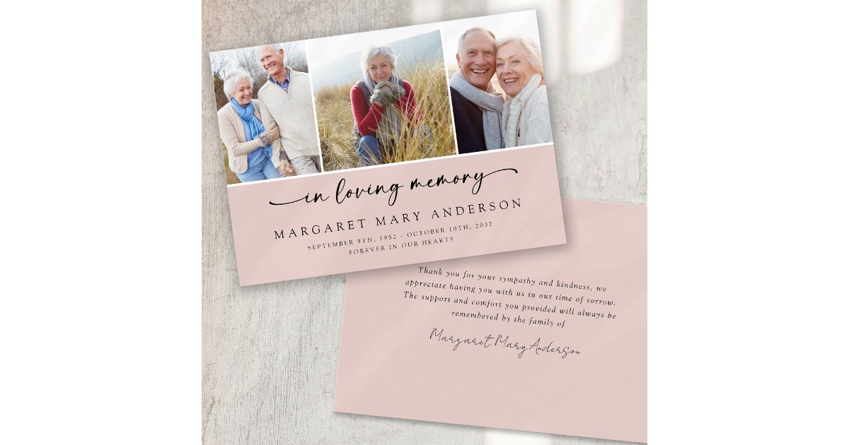 In Loving Memory | Pink Photos Funeral Sympathy Thank You Card | Zazzle