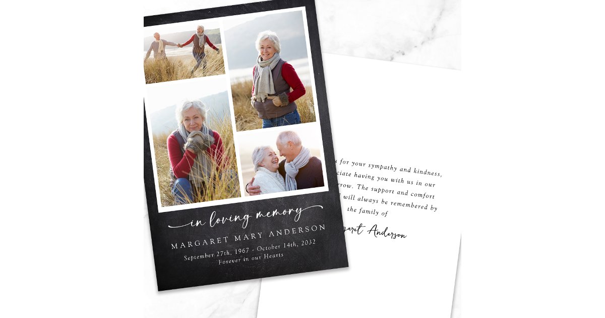 In Loving Memory Slate Photos Funeral Sympathy Thank You Card | Zazzle