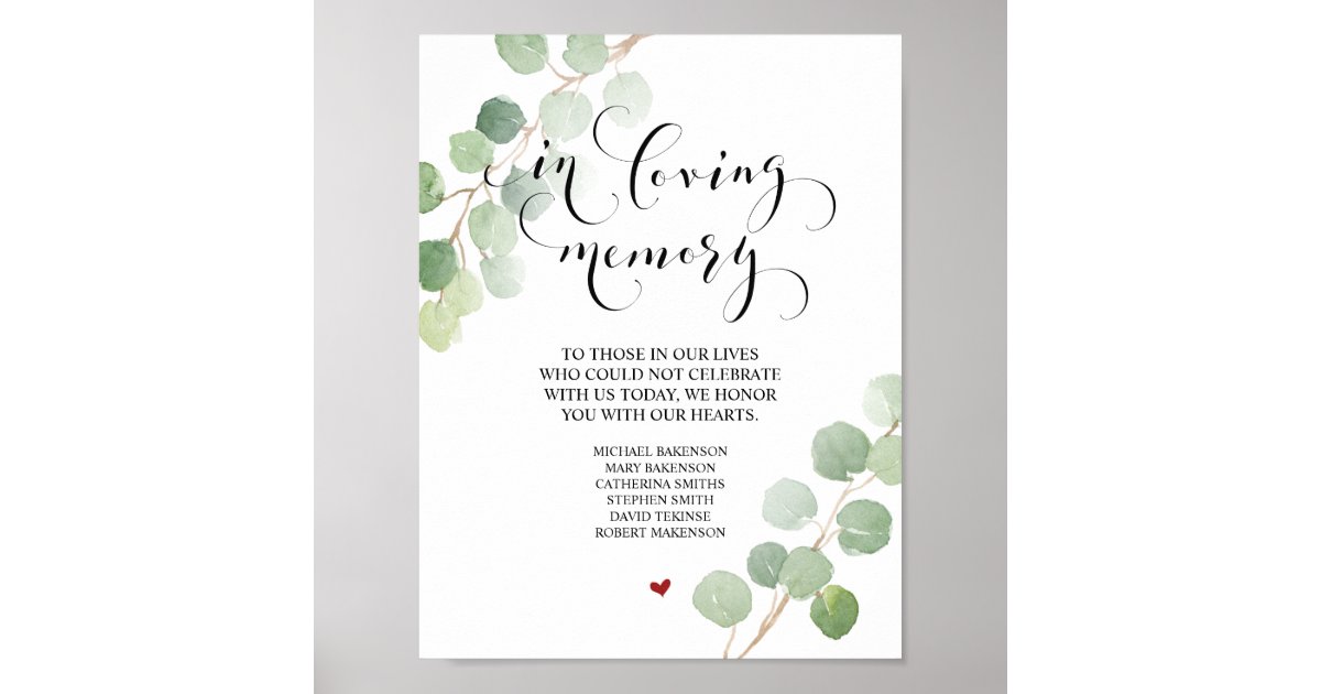 In loving memory Wedding Memorial Table Sign | Zazzle