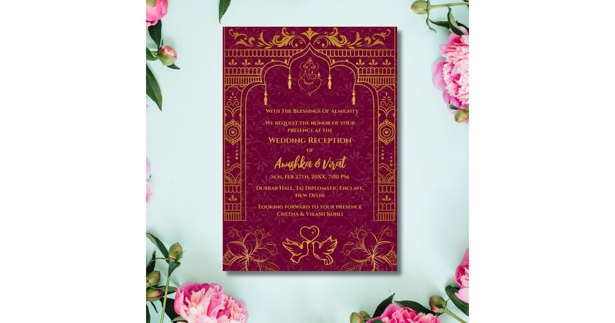 Indian Wedding Reception Invitation | Zazzle