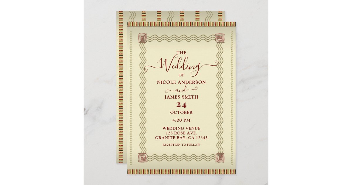 Indigenous Tribal Cream Dark Red & Brown Wedding Invitation | Zazzle