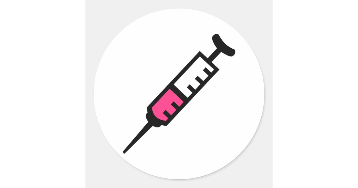 Injection syringe classic round sticker | Zazzle