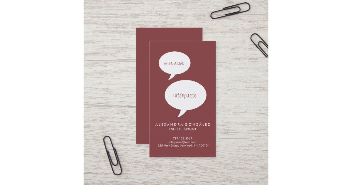 Interpreter Custom Colour Speech Bubble Business Card | Zazzle