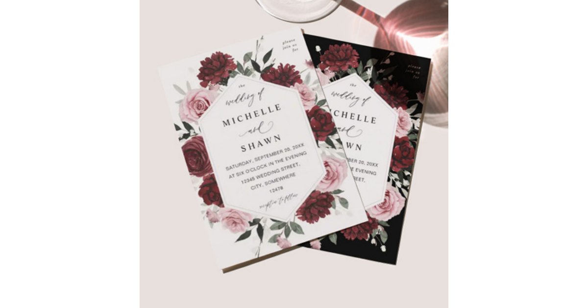 Invitation Bourgogne et rose pâle 6 Mariage floral | Zazzle.ca