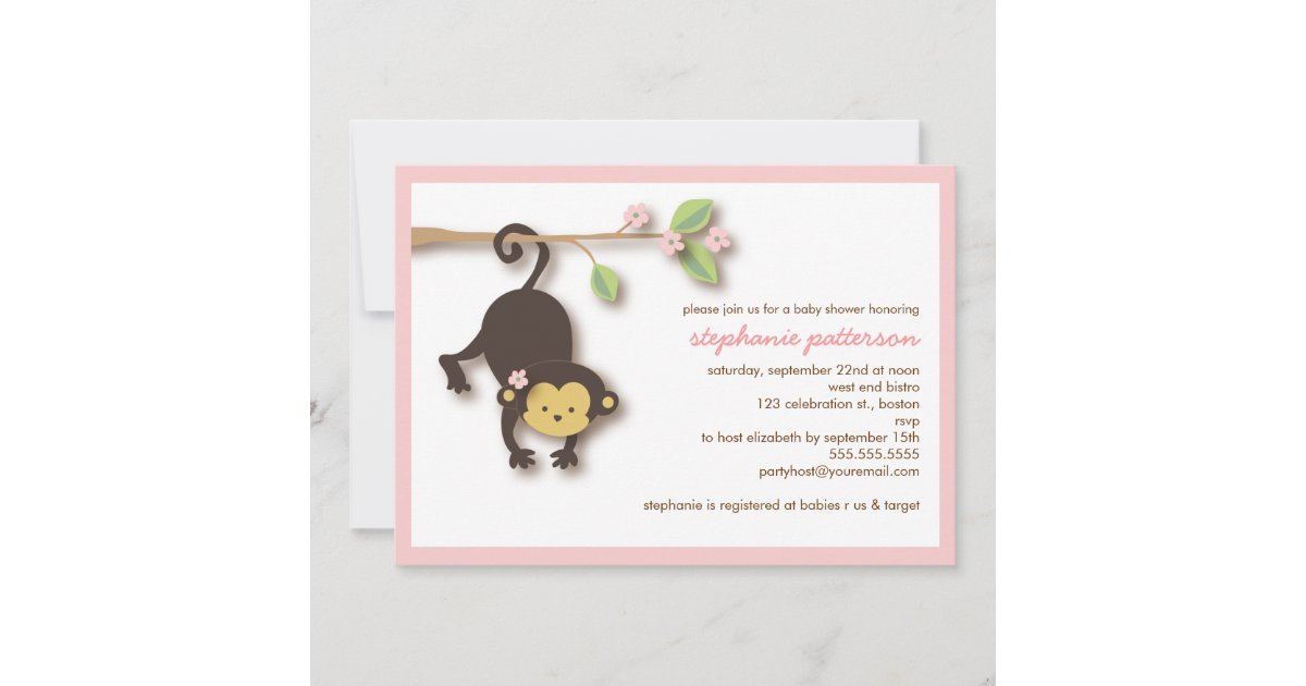 Invitation douce de baby shower de fille de singe | Zazzle.ca