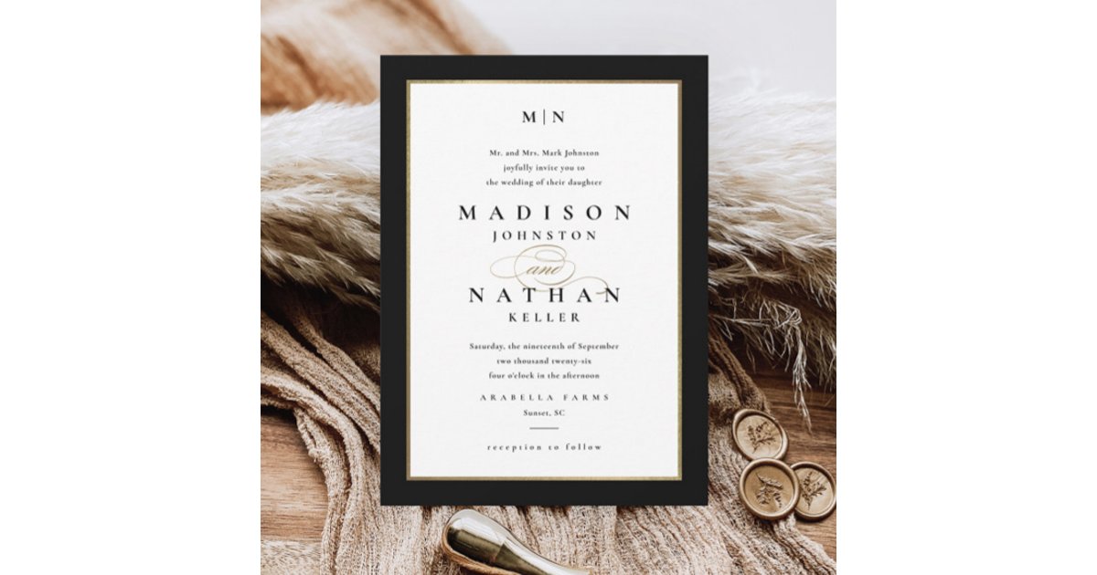 Invitation Élégant Mariage noir et or | Zazzle.ca