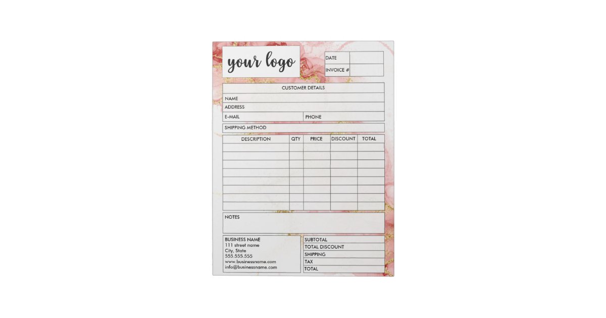 Invoice Business Sales Form Receipt, Add Logo Notepad | Zazzle